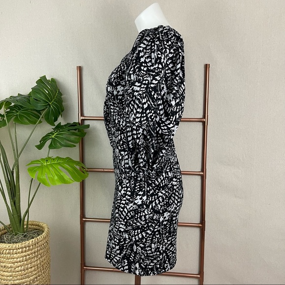 Zara | Dresses | Zara The Kacy Black Gray Puff Sleeve Dress Sz Medium ...